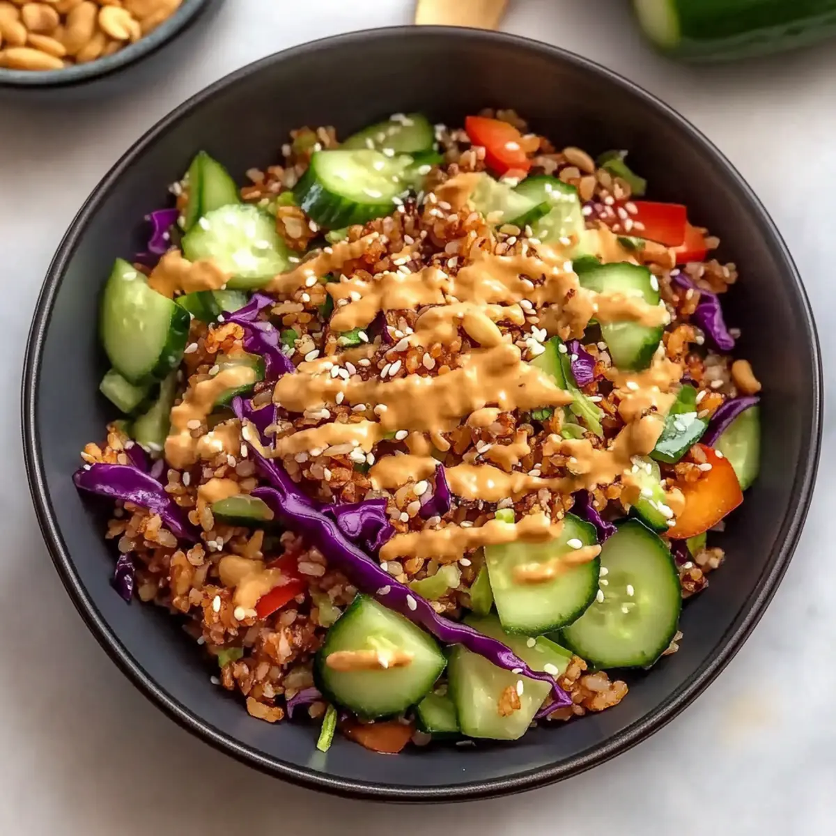 Easy Crispy Rice Salad with Irresistible Peanut Sesame Dressing